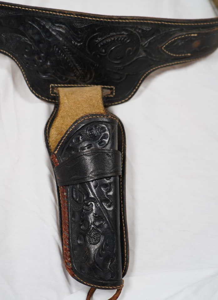 Vintage Hecho En MEXICO Tooled Leather Gun Holster Belt w/ Ammo Loops ...