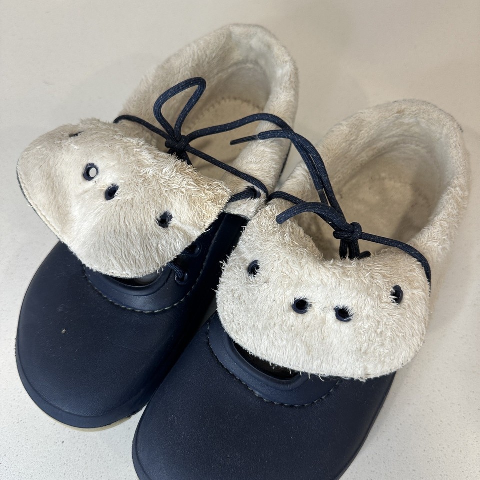 Crocs Blitzen Luxe Shoe Women 9 Convertible Clog Navy Fur Lining Slip ...