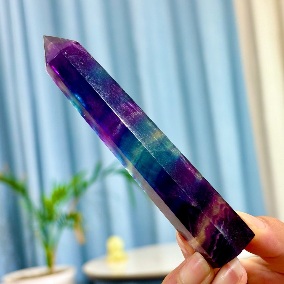 99G Natural Beautiful Colour Fluorite Crystal Column Energy Tower Reiki ...