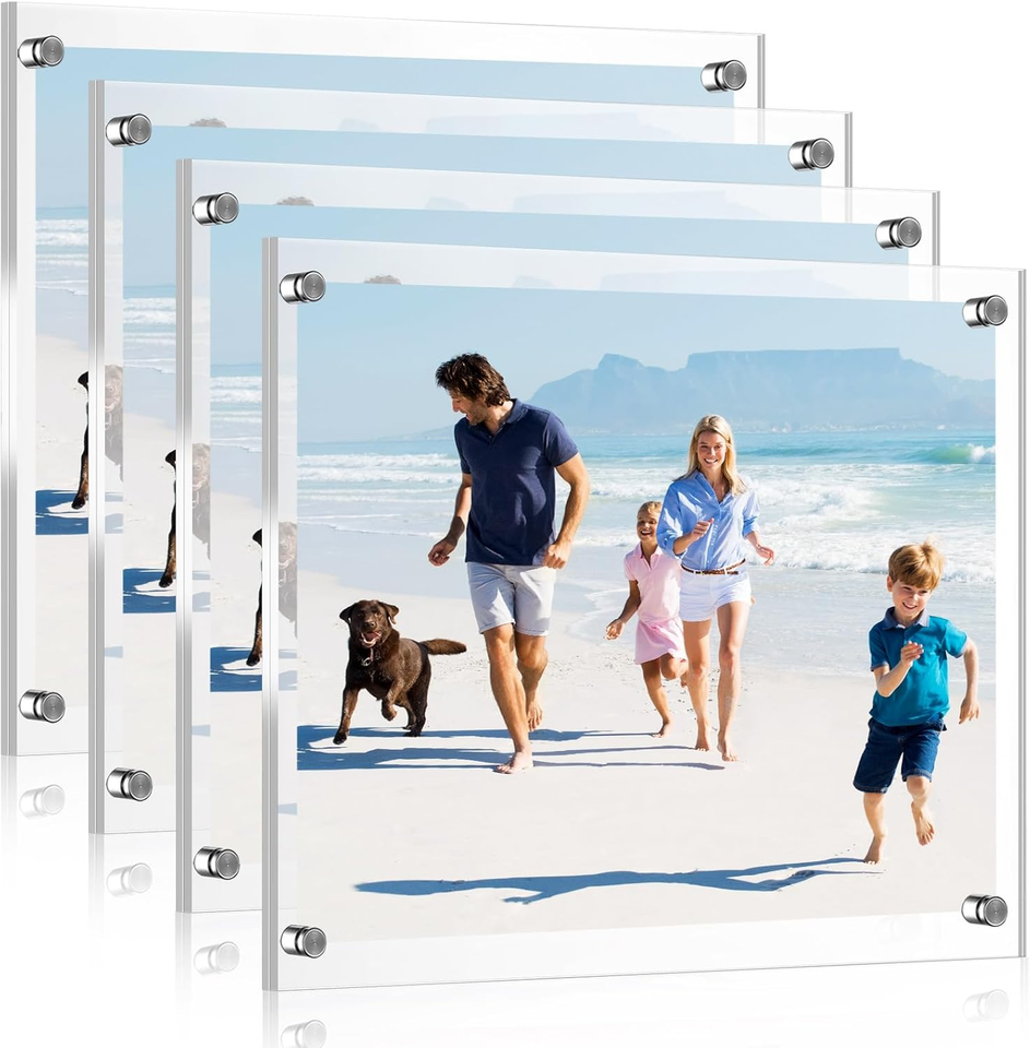 4 Pack Acrylic Floating Picture Frames Wall Mount Frameless Photo ...