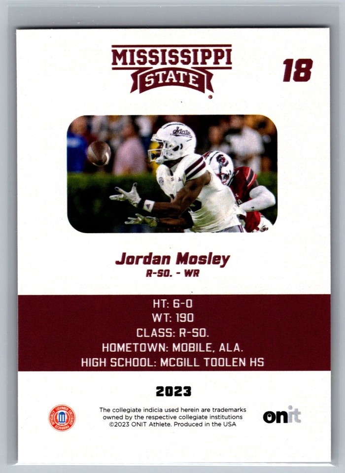 Jordan Mosley 2023 ONIT Mississippi State Bulldogs Football Card Rookie ...