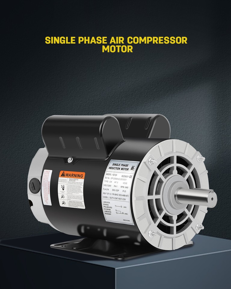 5 HP Air Compressor Motor Single Phase 3450 RPM 56HZ Frame 7/8" Shaft ...
