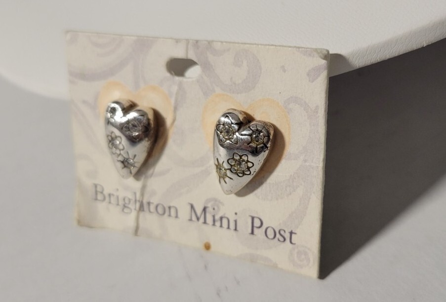 Brighton SPARKLING HEART Silver Crystal Stud Earrings, NWT, w/Heart Tin ...