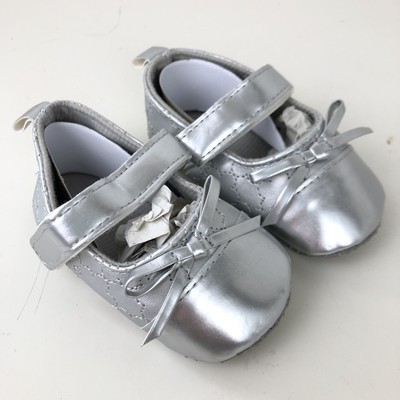 NEW Silver Baby Girls Shoes Size 6-12 Months Hook & Loop Wedding Formal ...