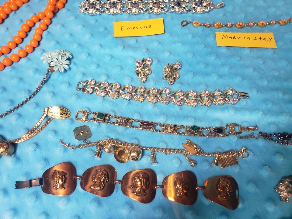 Vintage Jewelry Lot Micro mosaic Kramer 1945 mercury dime Locket watch ...