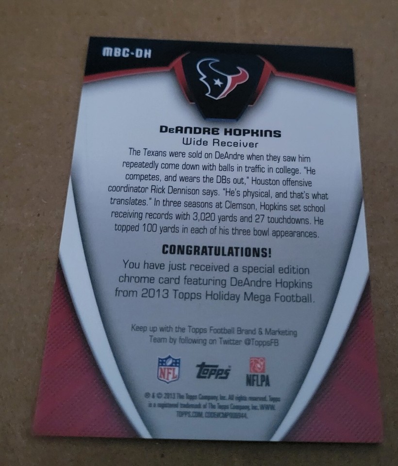 DeAndre Hopkins 2013 Topps Chrome Holiday Rookie Texans Cardinals ...