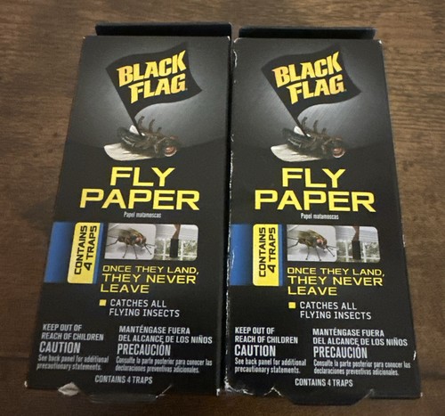 2 Pack Black Flag Fly Paper Catches All Flying Insects Contains 8 Total ...