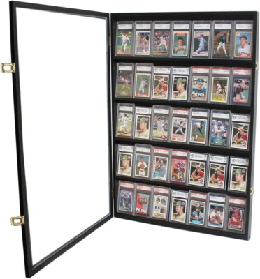 Graded Trading Card Display Case 35 Sport Baseball Football Hockey Wood ...