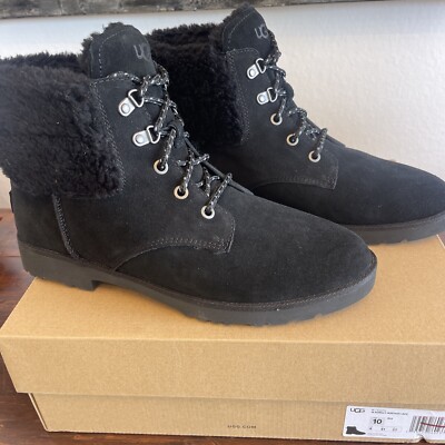 UGG ROMELY HERITAGE LACE BLACK LEATHER FASHION WOMEN'S BOOTS SIZE US 10 ...