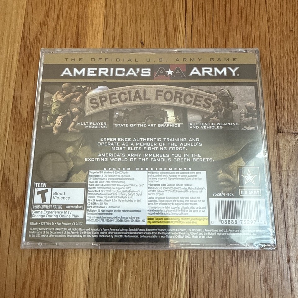 New Sealed America’s AA Army Special Forces Video Game Pc Cd-Rom T-Teen ...
