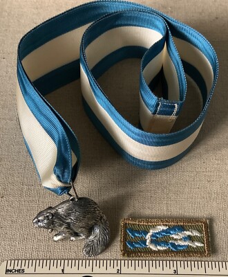 VTG 1960s SILVER BEAVER Boy Scout MEDAL & SQUARE KNOT PATCH Ribbon BSA ...