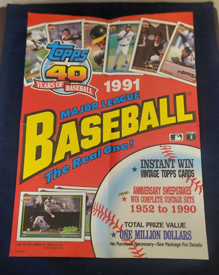 1991 Topps Baseball 40 Years Of Baseball Fold Out Promo Poster 10” x 14 ...