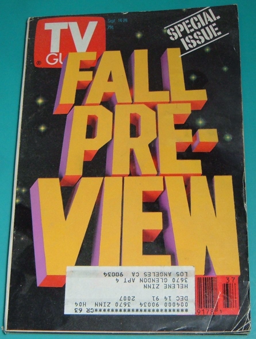 1991 FALL PREVIEW TV GUIDE PERNELL ROBERTS ILLUSTRATOR AL HIRSCHFELD ...