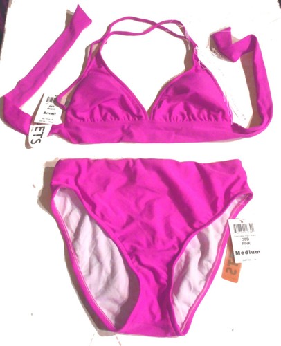 Sunsets Pink Banded Halter Bikini Swimsuit High Waist Bottom Size S/M ...