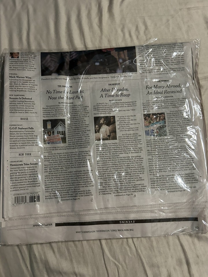 Mint Sealed November 5, 2008 Election Obama Win New York Times | eBay