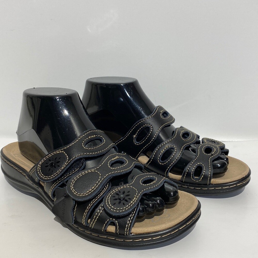 Women’s Merence Black Leather slip on Sandals size 38 | eBay