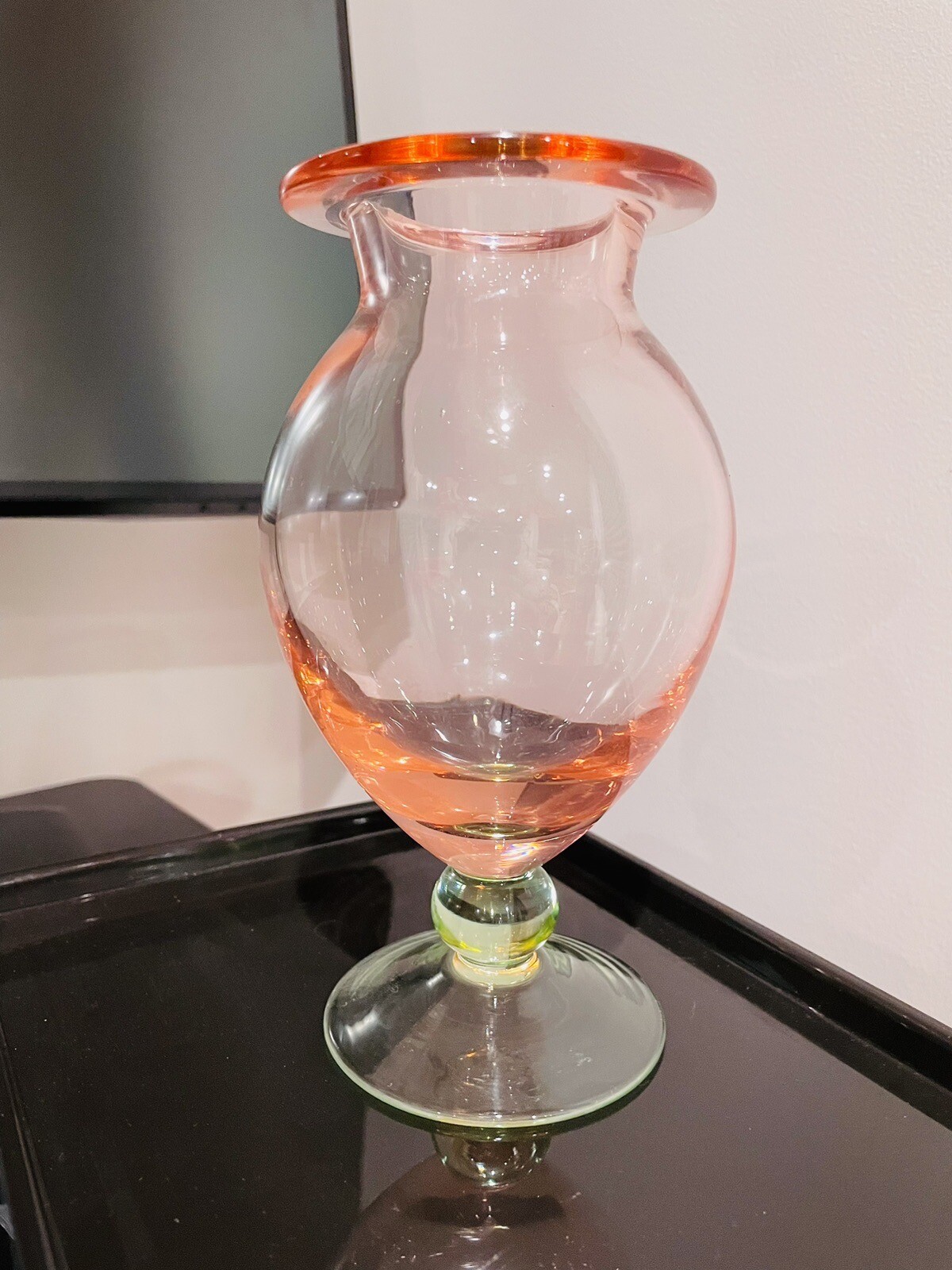 Vintage TIFFIN Depression Glass 7" Watermelon Pink & Green 7 1/8" Vase ...