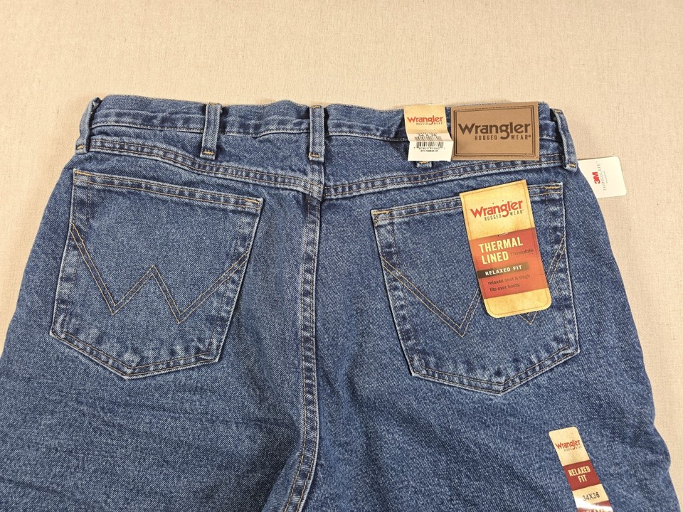 New Wrangler Rugged Wear Thermal Lined Denim Jeans Men’s 34x36 Relaxed ...