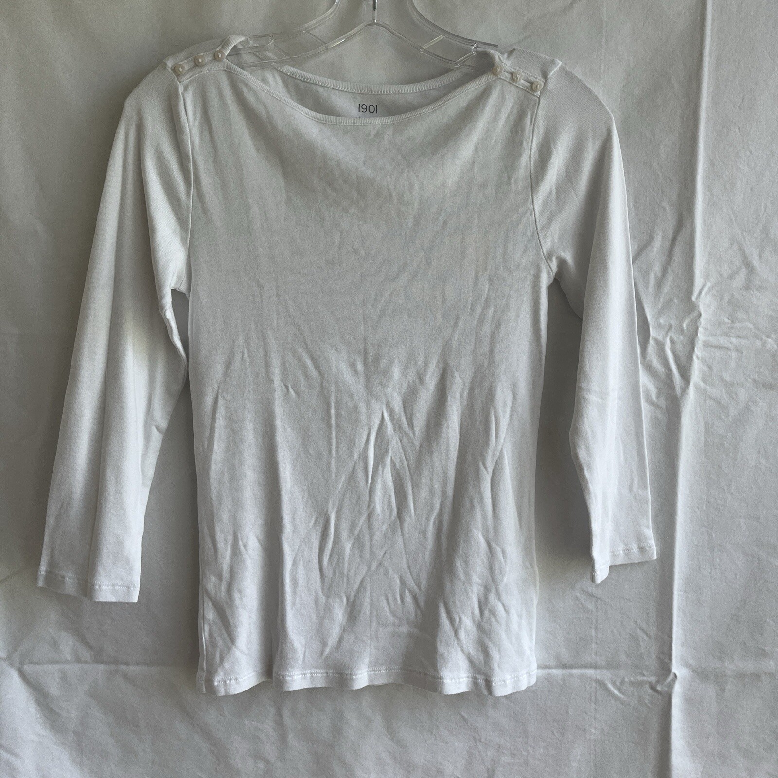 1901 white boat neck cotton blouse 3/4 sleeve, Size S… - Gem