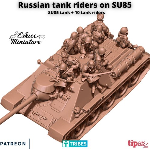Eskice Miniatures WW2 Soviet SU-85 Tank & Riders Bolt Action WWII 15mm ...