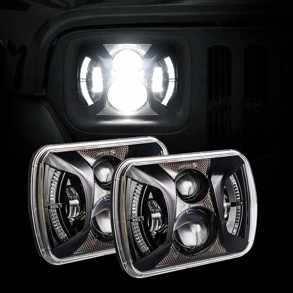 Pair 7x6 5x7" Halo LED Headlights High/Low Beam For Jeep Cherokee XJ ...