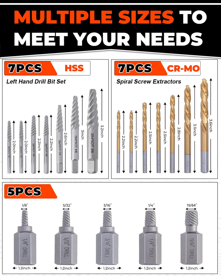 19 Piece Screw Extractor and Left Hand Drill Bits Set, Easy Out Screw ...