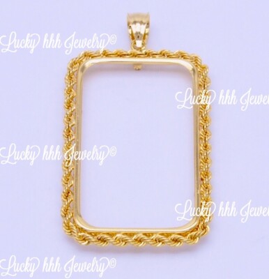 14k Yellow Gold Gold Frame Pendant fits 1 oz ounce gold bullion Ingot ...