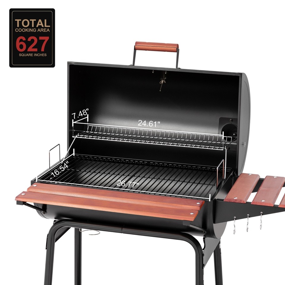 Royal Gourmet Barrel Charcoal Grill with Wood-Painted Side & Front ...