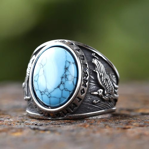 Blue Stone Viking Rune Wolf Ring Stainless Steel Ring | eBay