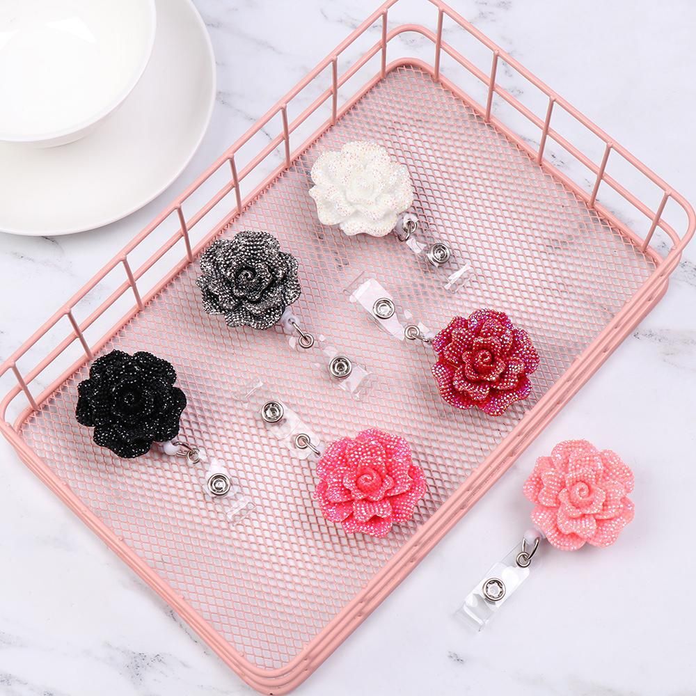 ID Name Card Clip Stationery Rose Shape Badge Reel Key Ring Badges ...