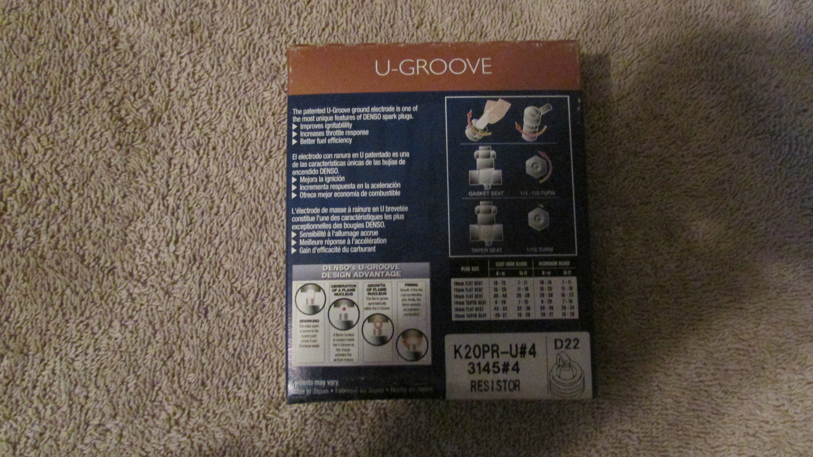 Denso U-Groove Spark Plugs - K20PR-U#4 - D22 - 3145#4 Resistor - 4 Pack ...