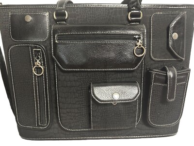 Brighton for Business Briefcase Black Leather External Pockets Laptop ...