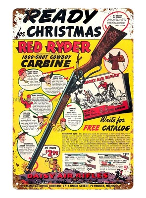 Red Ryder daisy bb guns ad cowboy carbine rifle metal tin sign old with ...