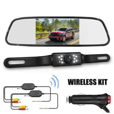 Wireless Car Backup Camera Rear View System Night Vision w/ 4.3" Mirror ...