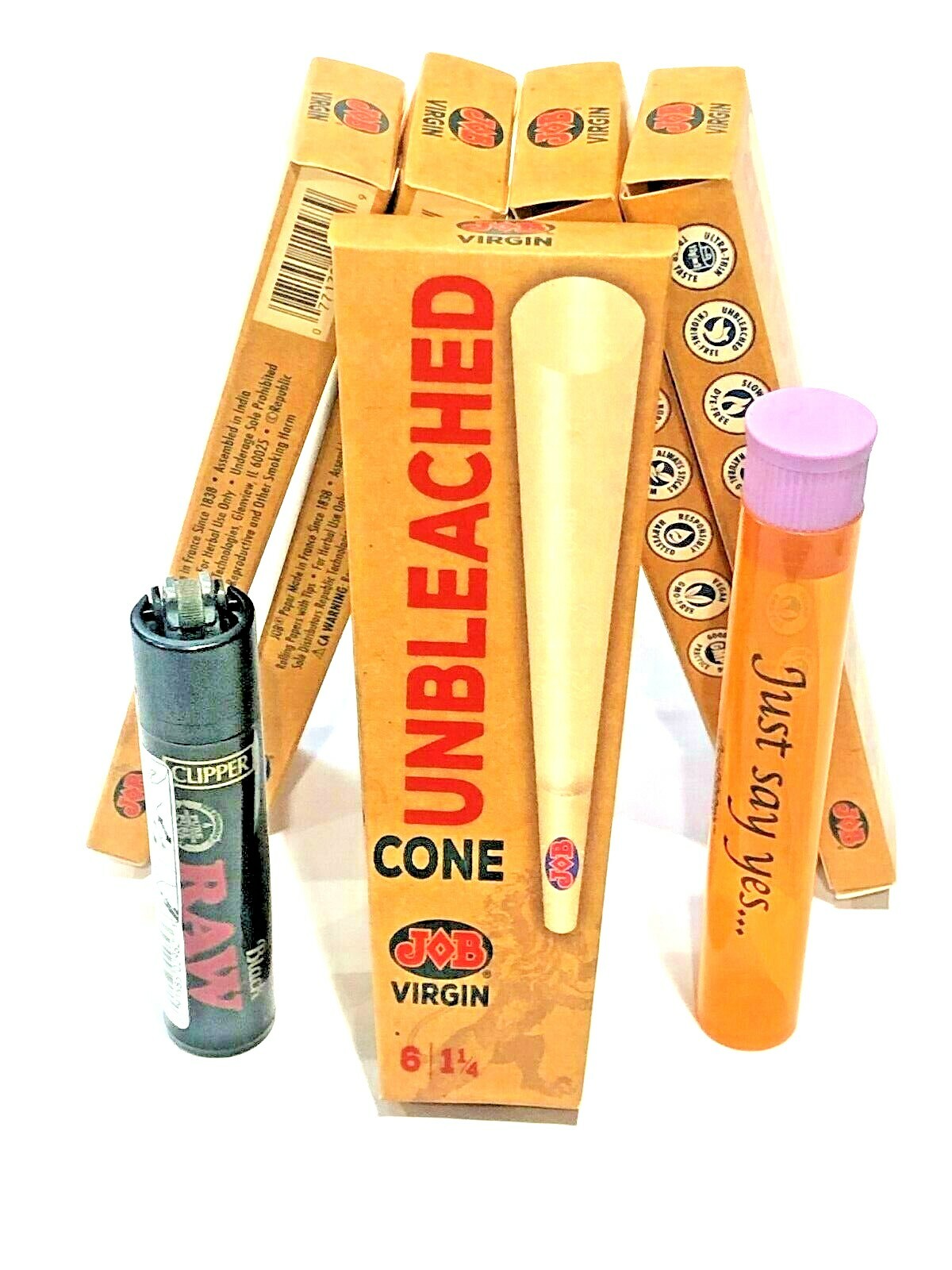 JOB Virgin Unbleached Cones 1 1/4, Five Packs of 6 Cones Plus Raw Black ...