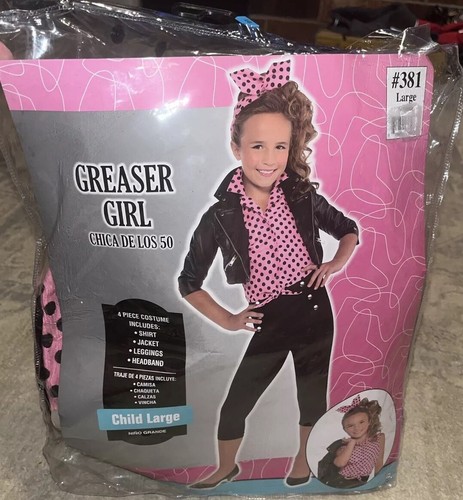 Greaser Girl Grease Costume Kids 1950s Halloween Sz Large 12-14 | eBay