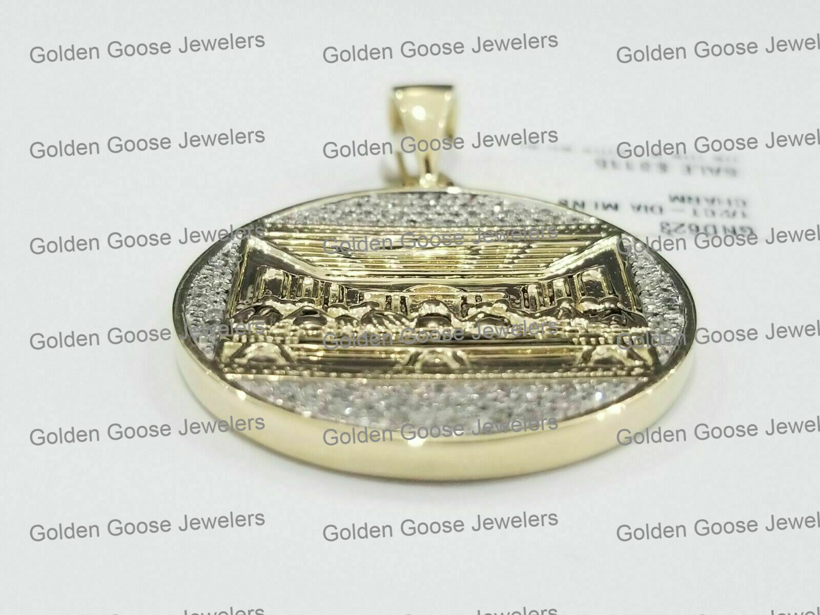10K Yellow Gold Diamond Last Supper Circle Medallion Pendant Charm 1/2 ...