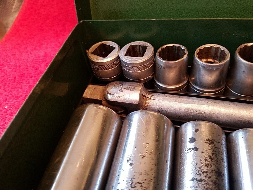 SK TOOLS SK WAYNE SK 1/2" DRIVE SAE SOCKET SET 27 PC 12 PT W/METAL BOX ...
