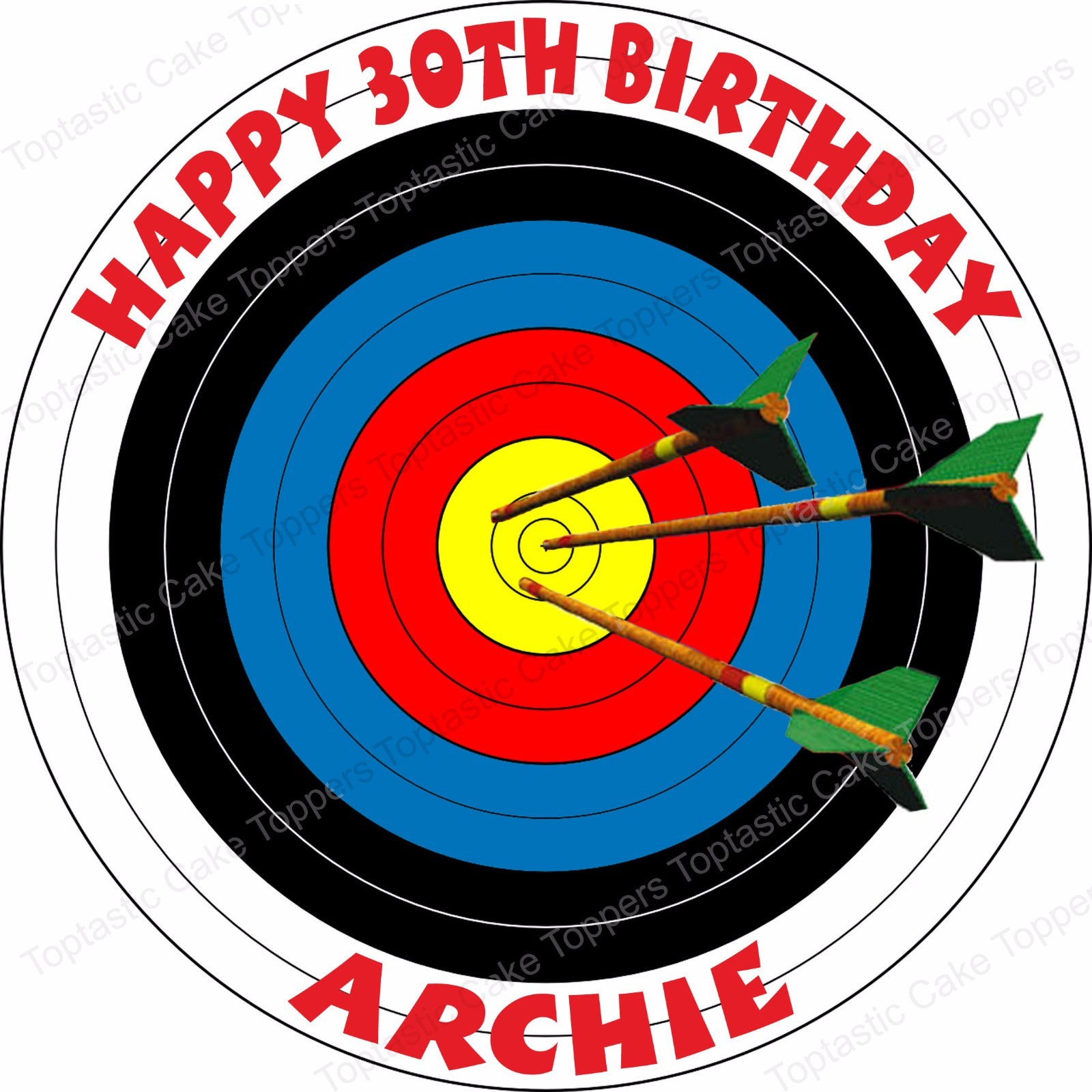 Personalised Archery Target Shooting Edible Icing Birthday Party Cake ...