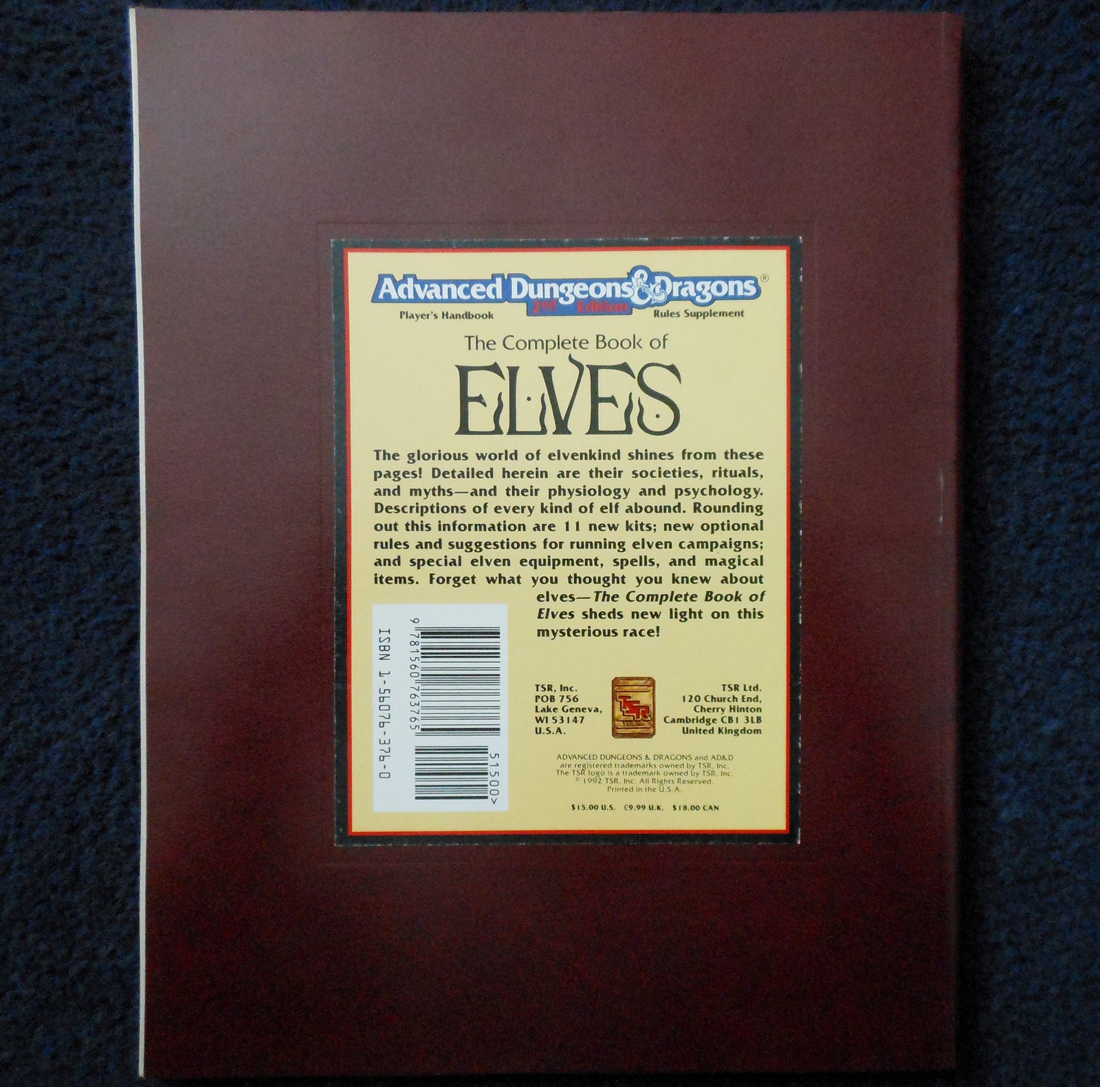 2131 The Complete Book of Elves Handbook Advanced Dungeons & Dragons D ...