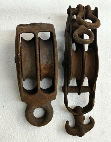 Antique Old Barn Pulley Block and Tackle Double Pulley Cast Iron With ...