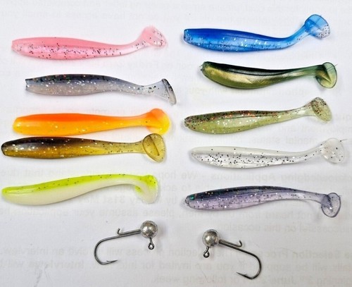 5cm soft lure paddle tail with 10 lures and 2 x 2g jig hooks for LRF ...