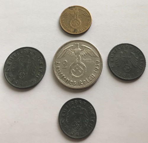 World War Two 5x German Nazi Coins - Including Silver Very Collectable ...