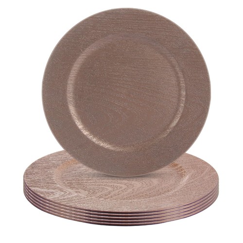 6PCS Plastic Wood Charger Plates Round Table Charger 13" Rustic Wedding ...