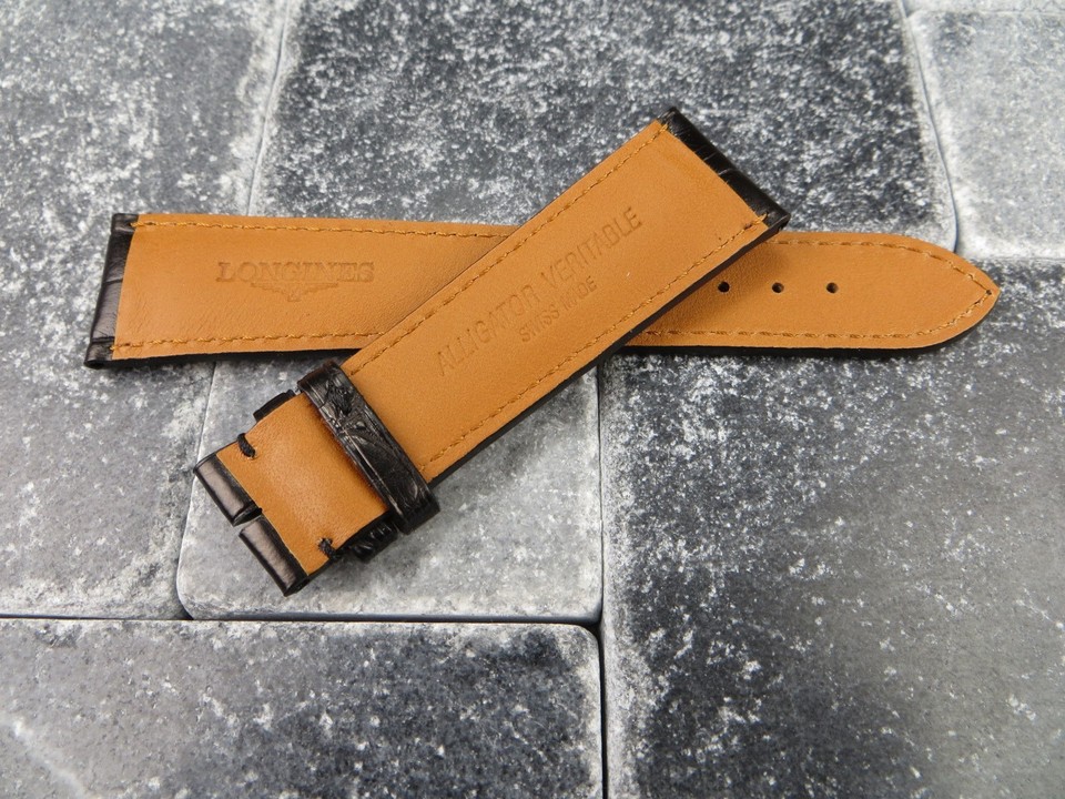 New 21mm Authentic LONGINES Alligator Skin Strap G Black Leather Watch ...
