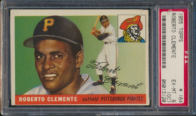 1955 TOPPS BASEBALL #164 ROBERTO CLEMENTE RC PSA 6 EX-MT (oc) HOF ...