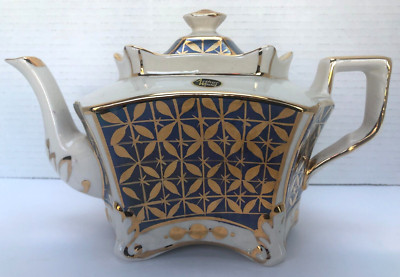 Vintage English Teapot Arthur Wood 5407 Monarch Blue/Gold & White w/ Top | eBay