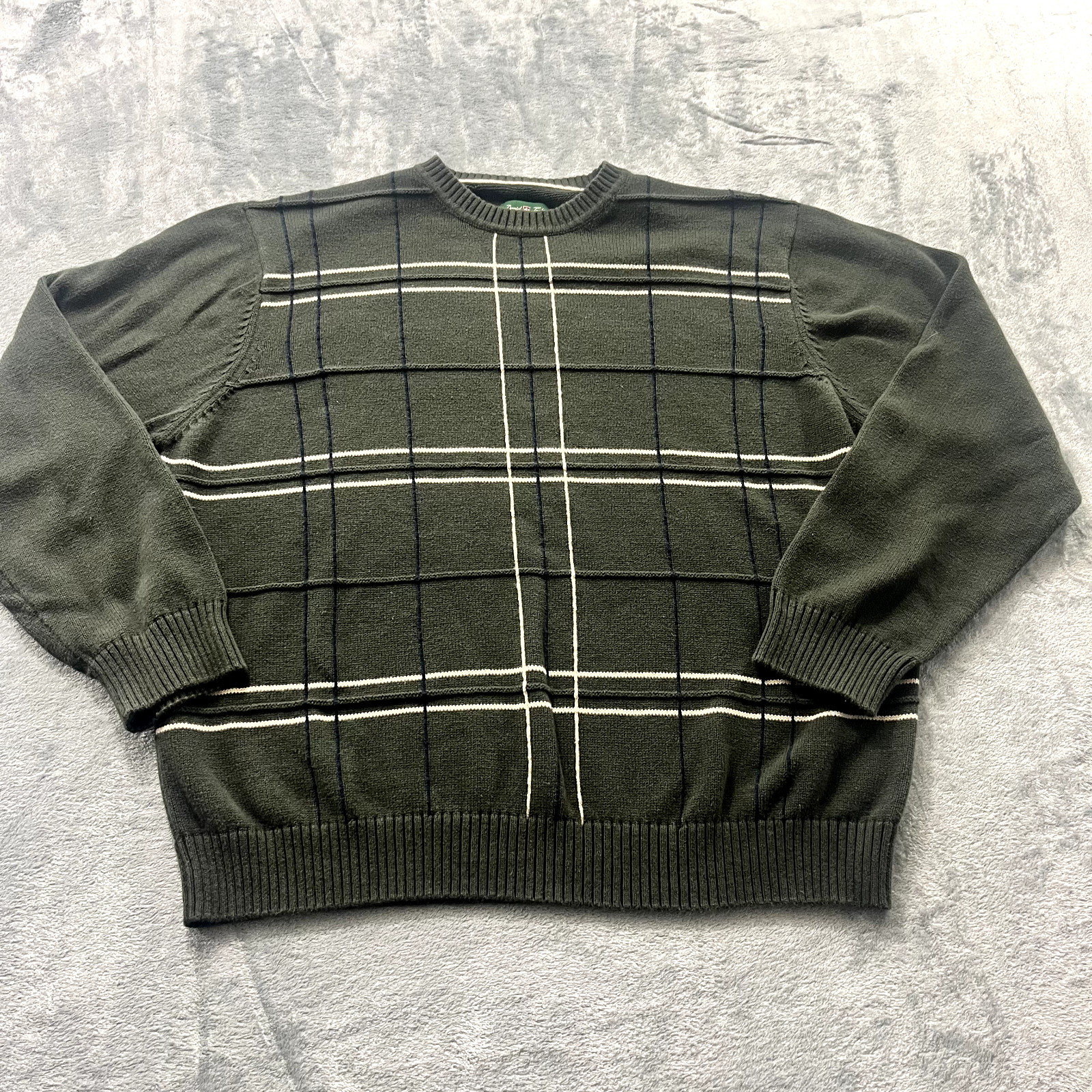 Grandpacore 90s XL Mens Green Sweater Academia Plaid … - Gem