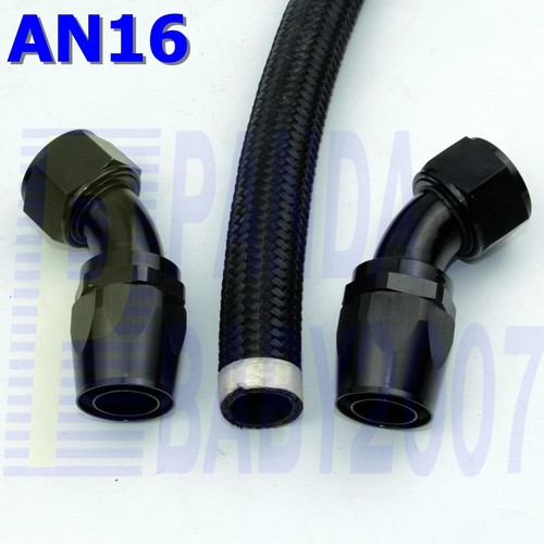 1M AN16 16AN -16 Oil Fuel Braided Hose Elbow 45 Deg Line End ...