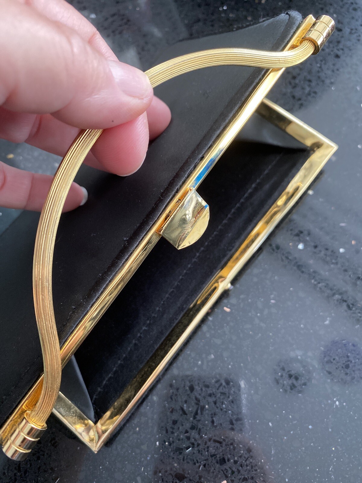 Vintage La Regale Gold-Framed Kiss-Lock Satin Evening… - Gem